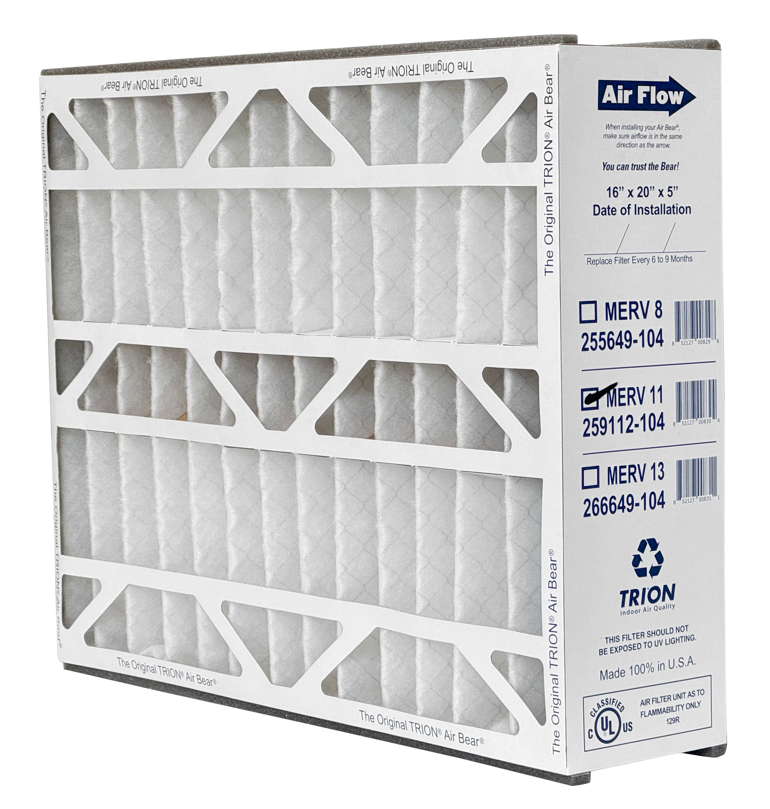 Trion Air Bear TRION 259112-104 - 16" x 20" x 5" Pleated Air Filter, M ...